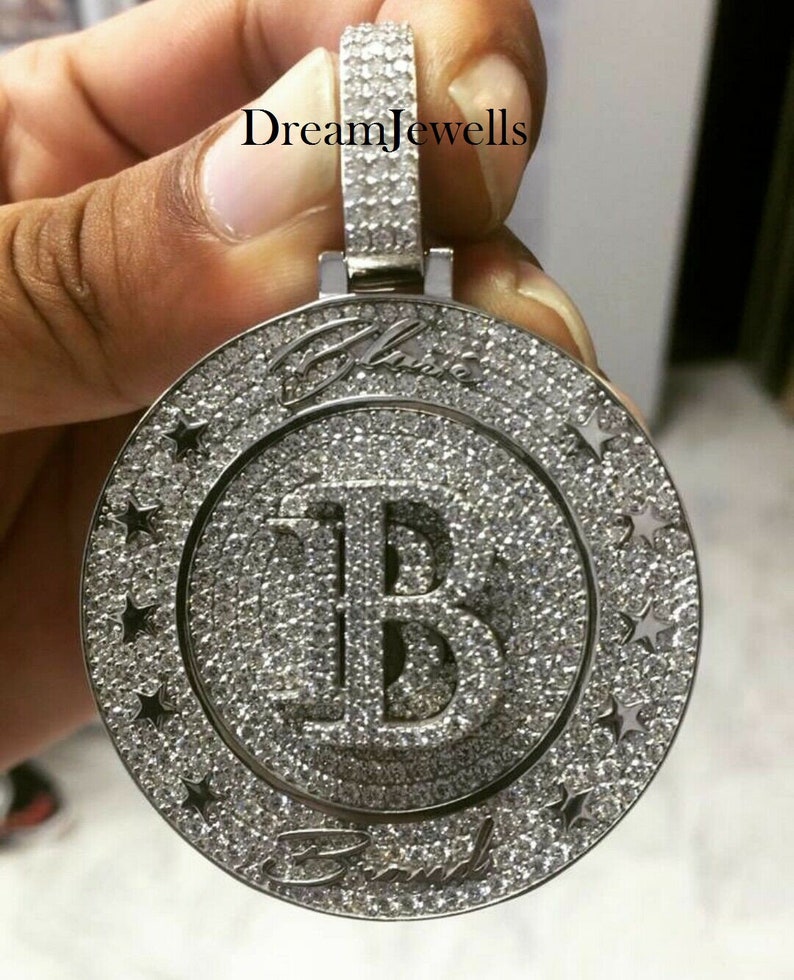 Custom Hand Made Letter BB Pendant / Cz/moissanite Round Diamond / 3D ...