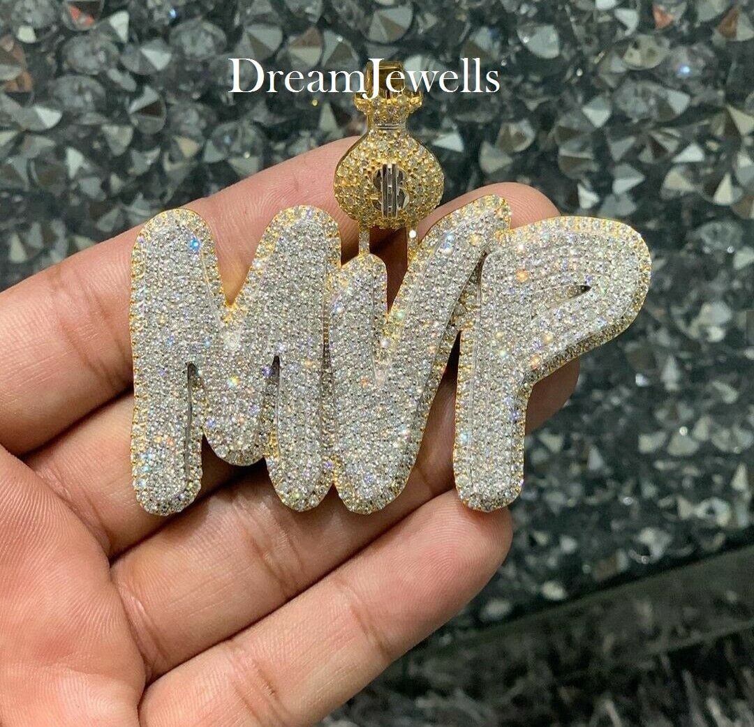 Custom Hand Made Letter M Pendant / Cz/moissanite Round Diamond / 3D ...