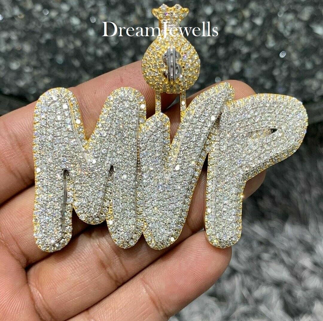 Custom Hand Made Letter M Pendant / Cz/moissanite Round Diamond / 3D ...