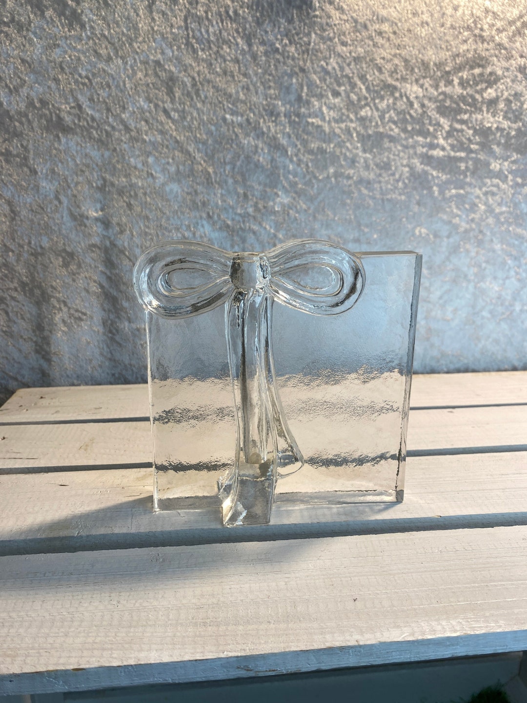 Vintage Glass Vase With Bow, Block Vase, Solifleur, Bow End - Etsy