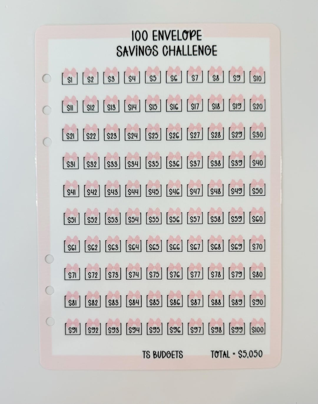 A5 100 Envelope Challenge Bow Square Dashboard - Etsy