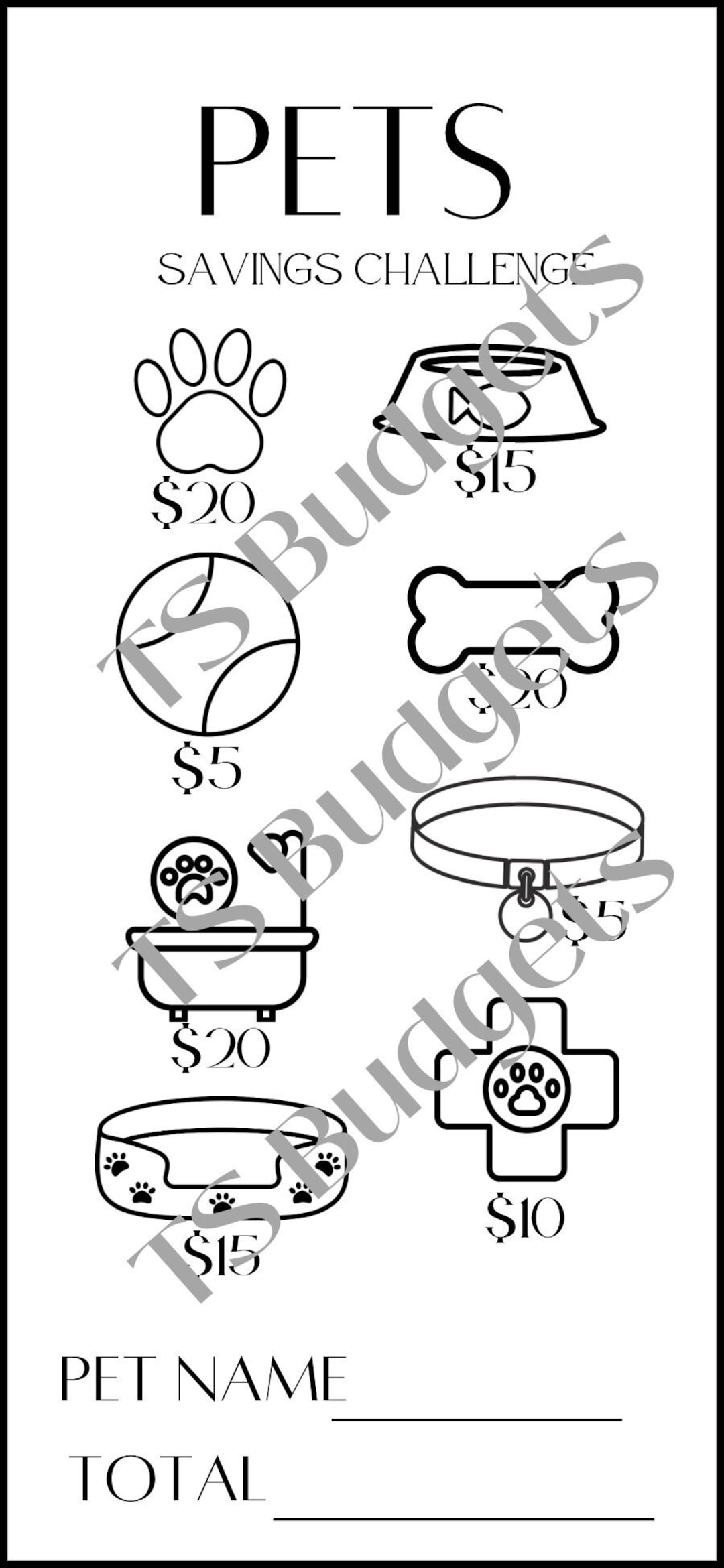 DIGITAL Pets Savings Challenge - Etsy