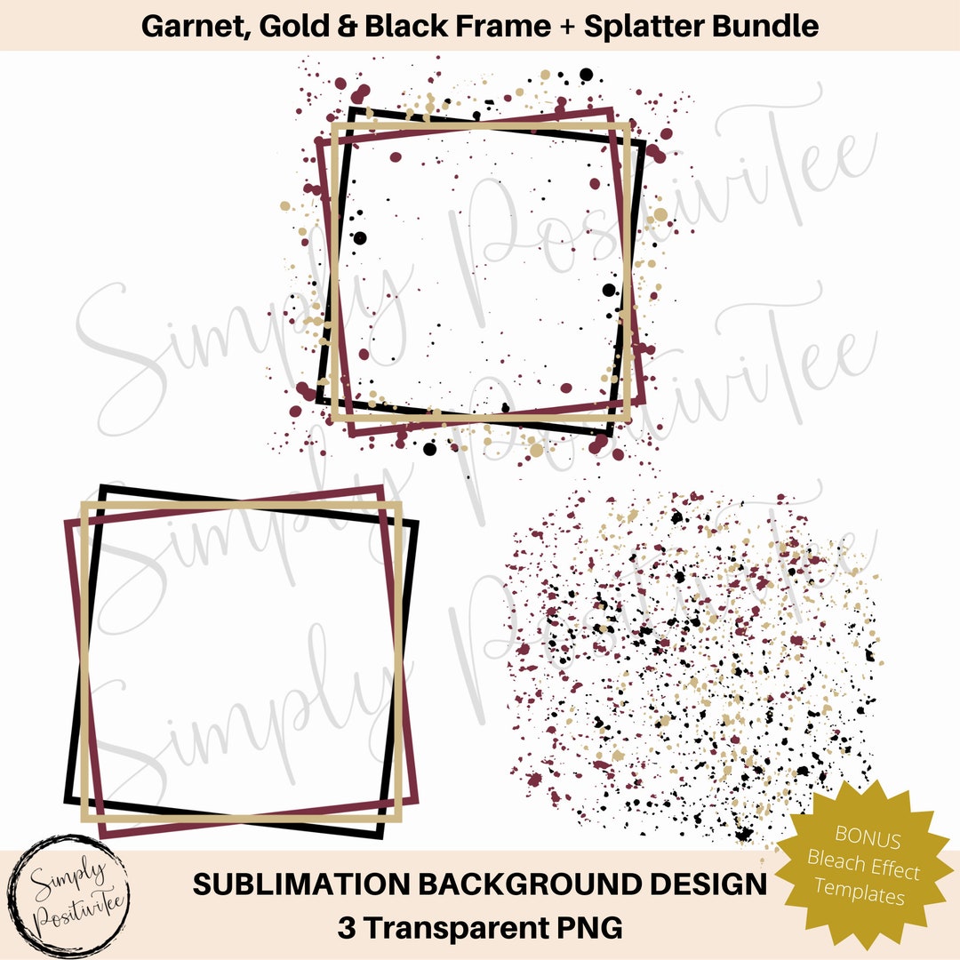 Garnet & Gold Background Bundle | Frame and Splatter | Sublimation PNG ...
