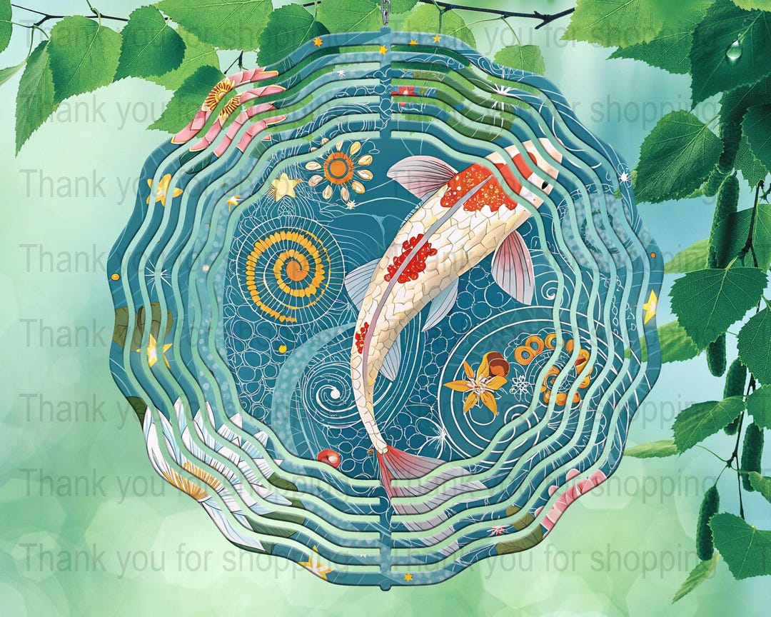 Koi Fish Wind Spinner PNG: Lotus Flower Garden Art (digital Download ...