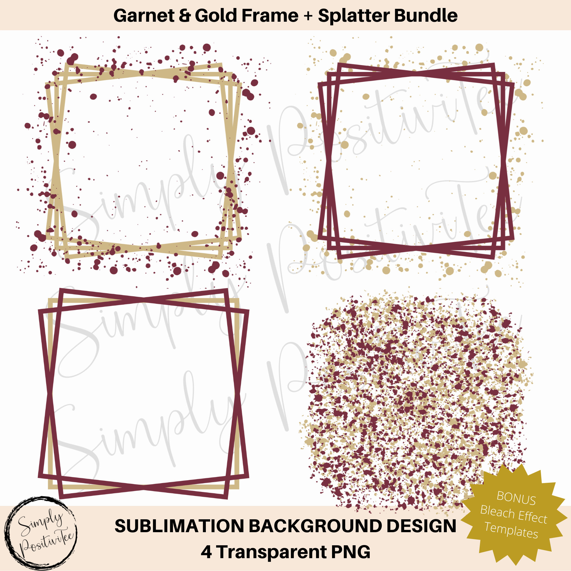 Garnet & Gold Background Bundle Frame and Splatter Sublimation PNG ...