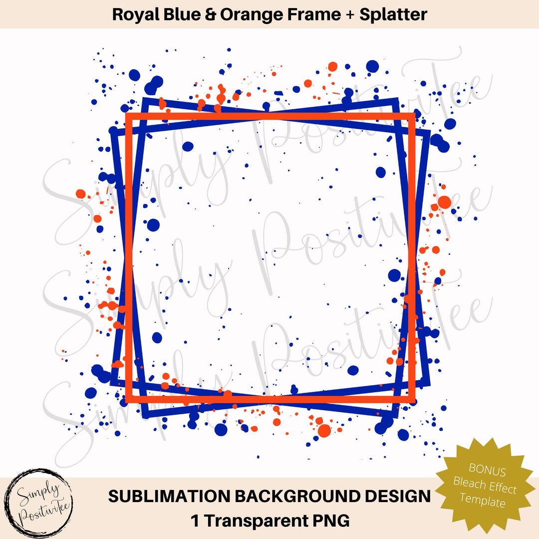 Royal Blue & Orange Frame Background: Sublimation Design (PNG Digital ...