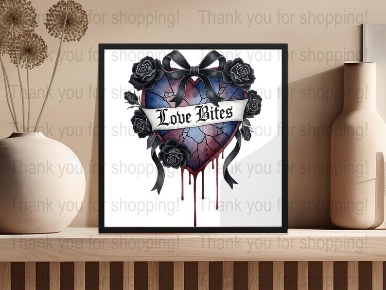 Love Bites Heart PNG, Gothic Roses, Valentine Design (digital Download ...