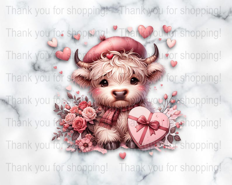 Valentine Highland Cow Digital Download, PNG, 300 DPI, Sublimation ...
