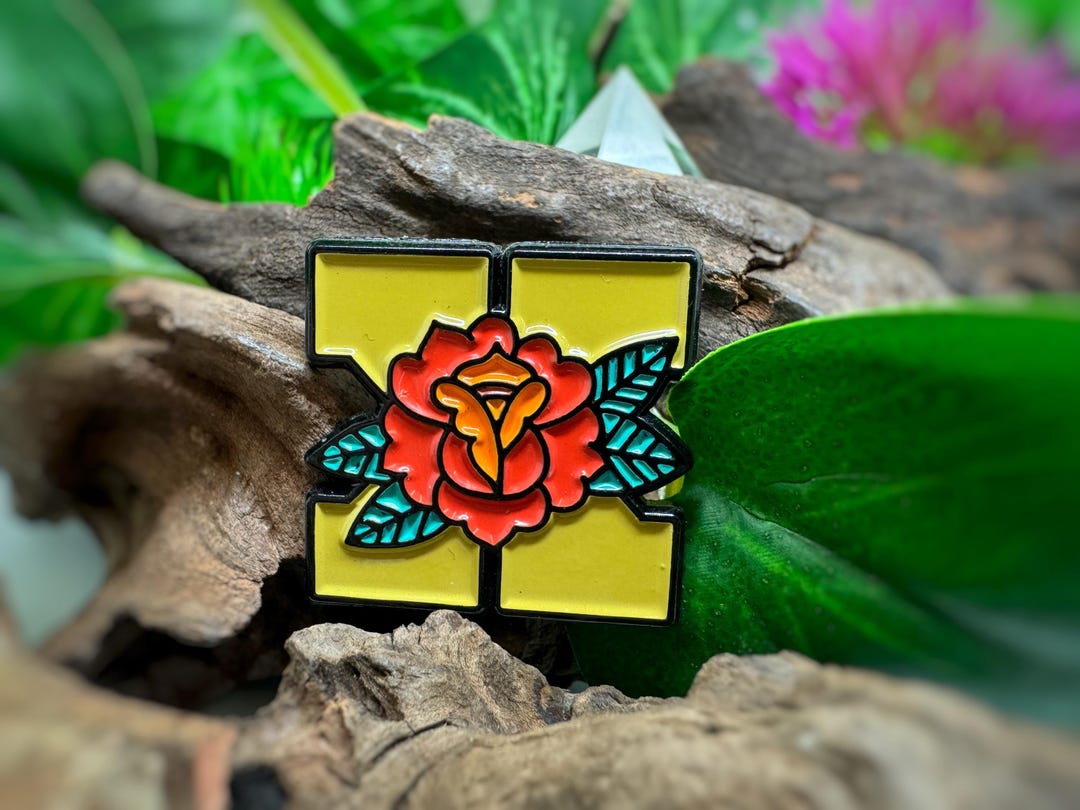 Yellow X With Red Rose Enamel Pin- Straight Edge Pin - Etsy