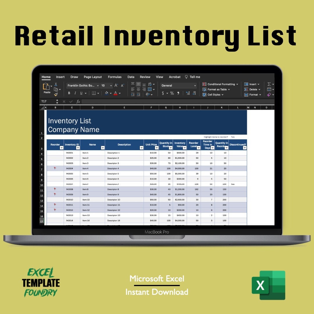 Basic Inventory List Excel Template - Etsy