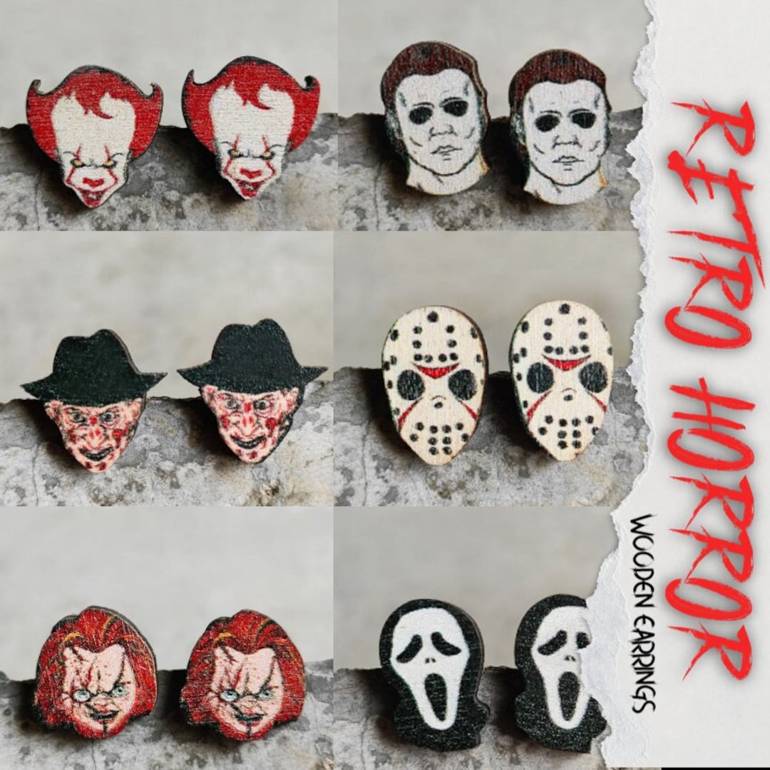 Halloween Retro Horror Villain Wooden Stud Earrings, Pennywise IT ...