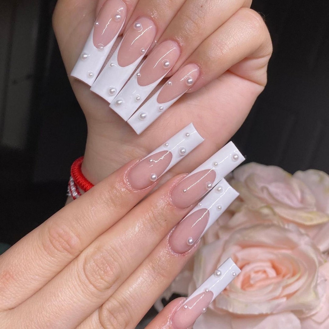 I Square White Pearl French Tips I Luxury Personalized Reusable Press