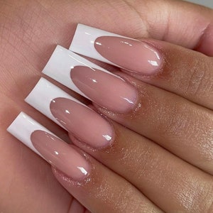 I Pink White Base French Tips I Luxury Personalized Reusable Press on ...