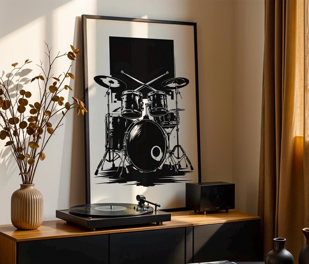 Drummer Wall Art Poster - Digital Drum Kit Set Poster - Drum Set Decor ...