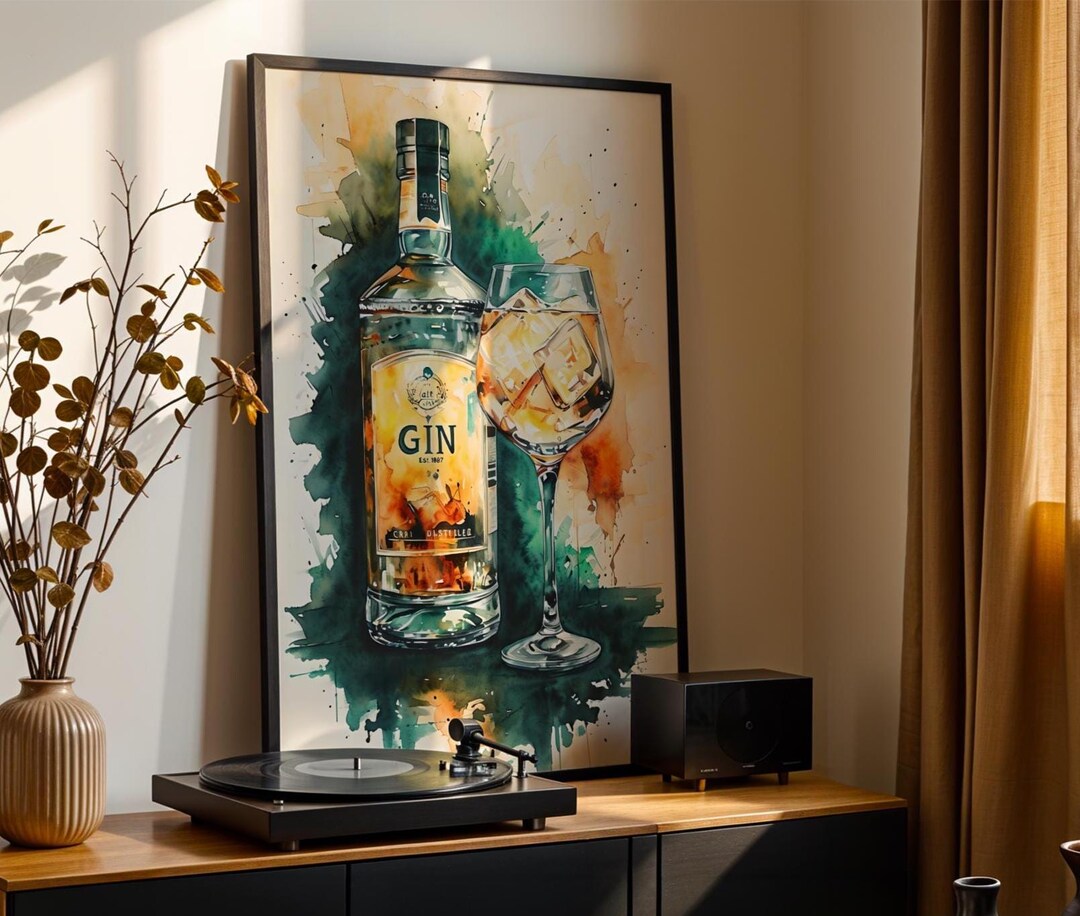 Vintage Gin Bottle Wall Art, Gin Lover Gift, Gin and Tonic Decor ...