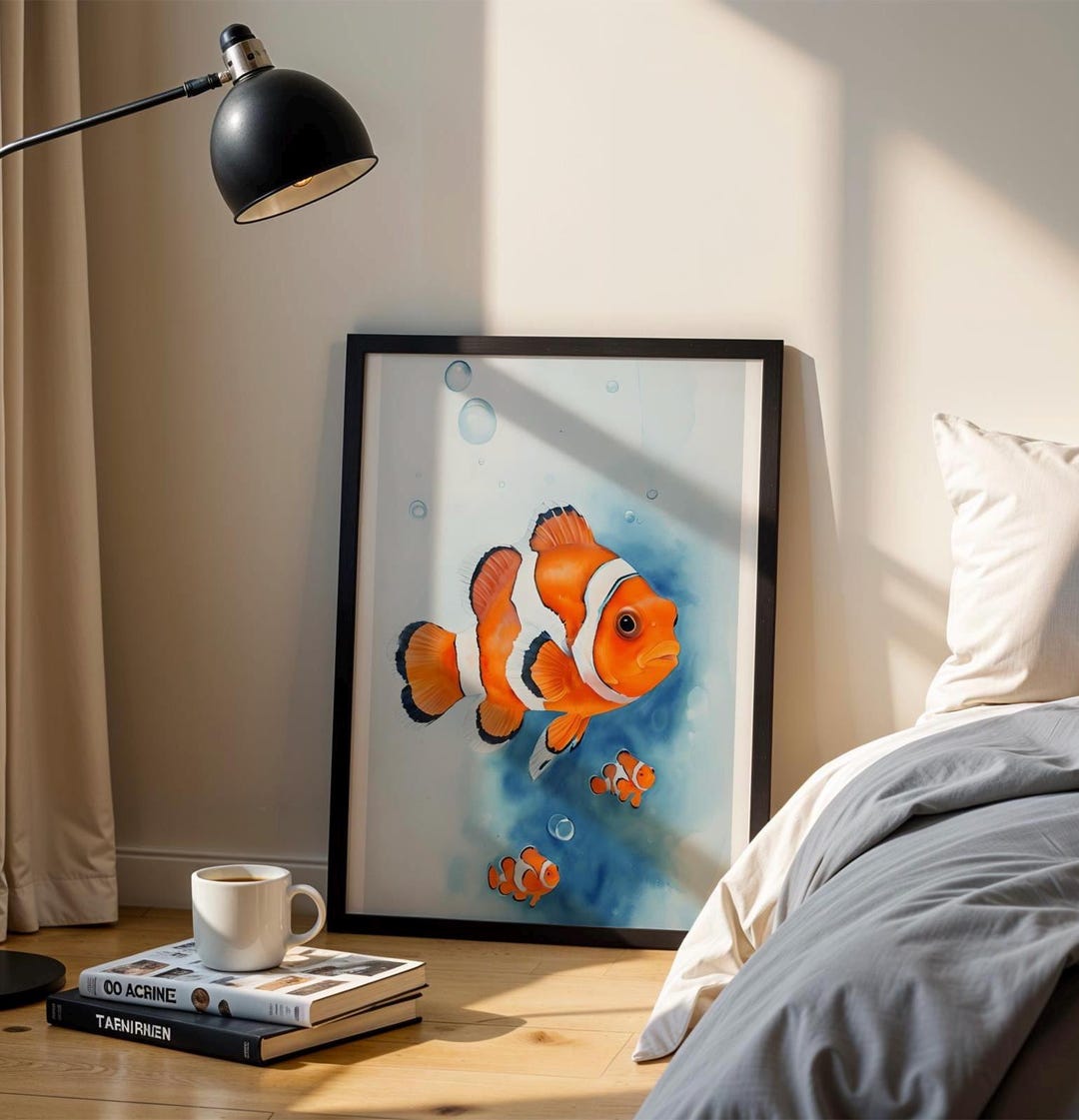 Playful Clownfish Digital Art Print - Coastal Aesthetic Wall Decor ...