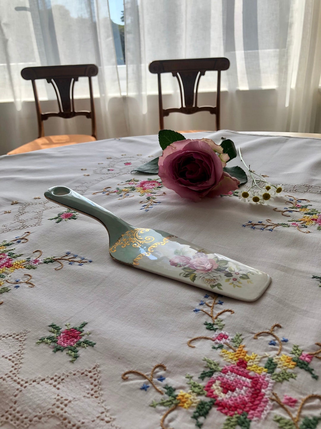 Vintage Old Foley Cake Slice, Rose Garden in Gilded Tiffany Colour - Etsy