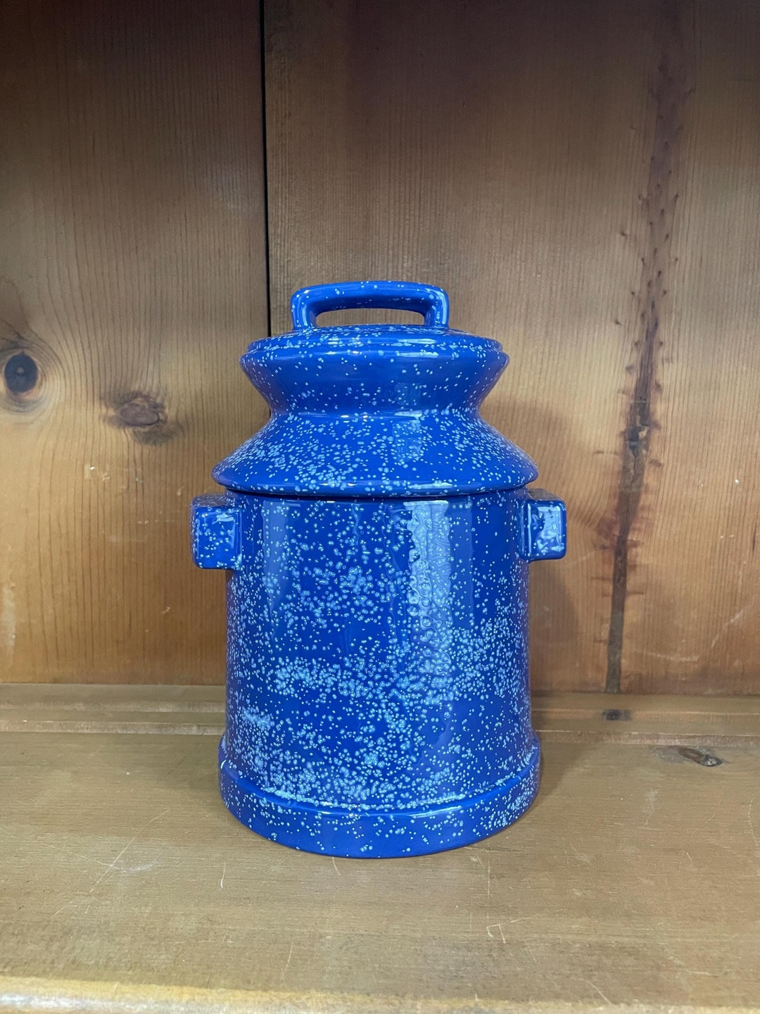 Vintage Blue Ceramic Crock With Lid, Farmhouse Kitchen and Home Decor ...