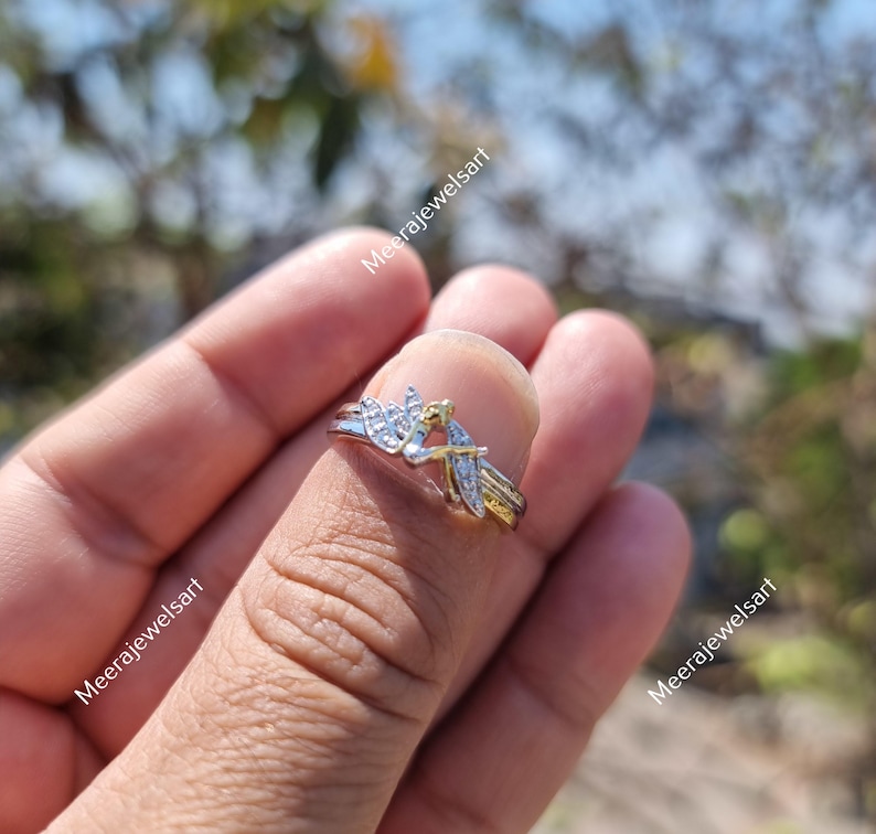 Tinker Bell Angel Wing Ring, Round Cut Moissanite, Two-tone Gold Fairy ...