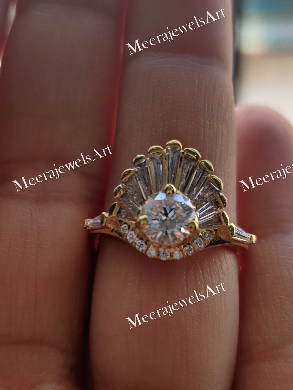 14k Yellow Gold Art Deco Style 2.10 Ct White Diamond and Accent Bugatti ...