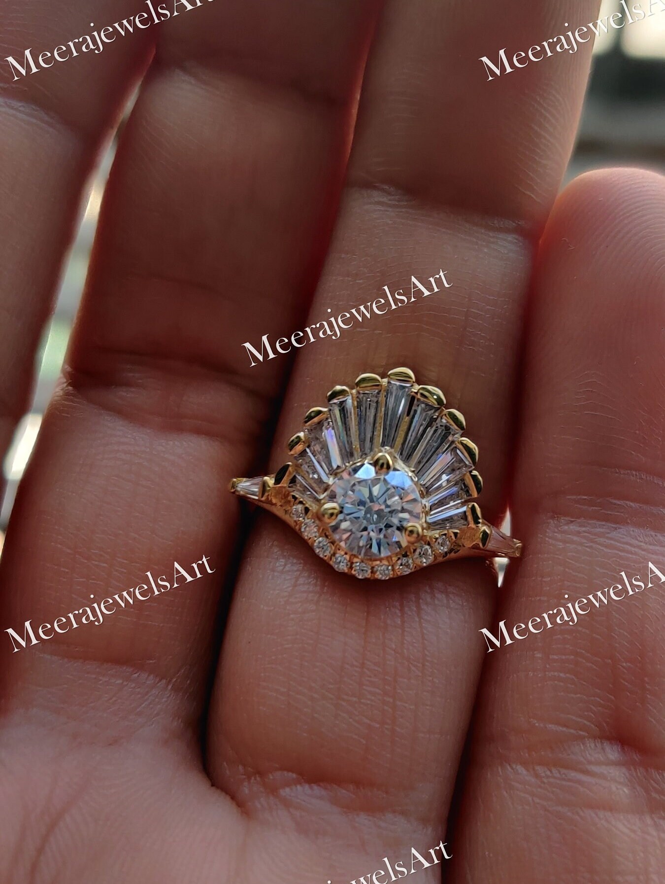 14k Yellow Gold Art Deco Style 2.10 Ct White Diamond and Accent Bugatti ...