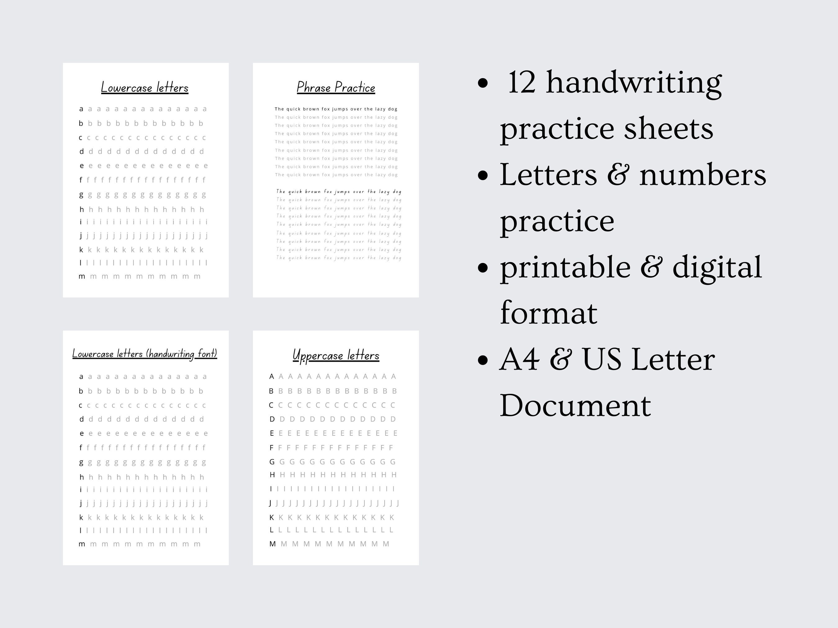 Handwriting Practice Sheets 12 Page Practice Sheets Printable ...
