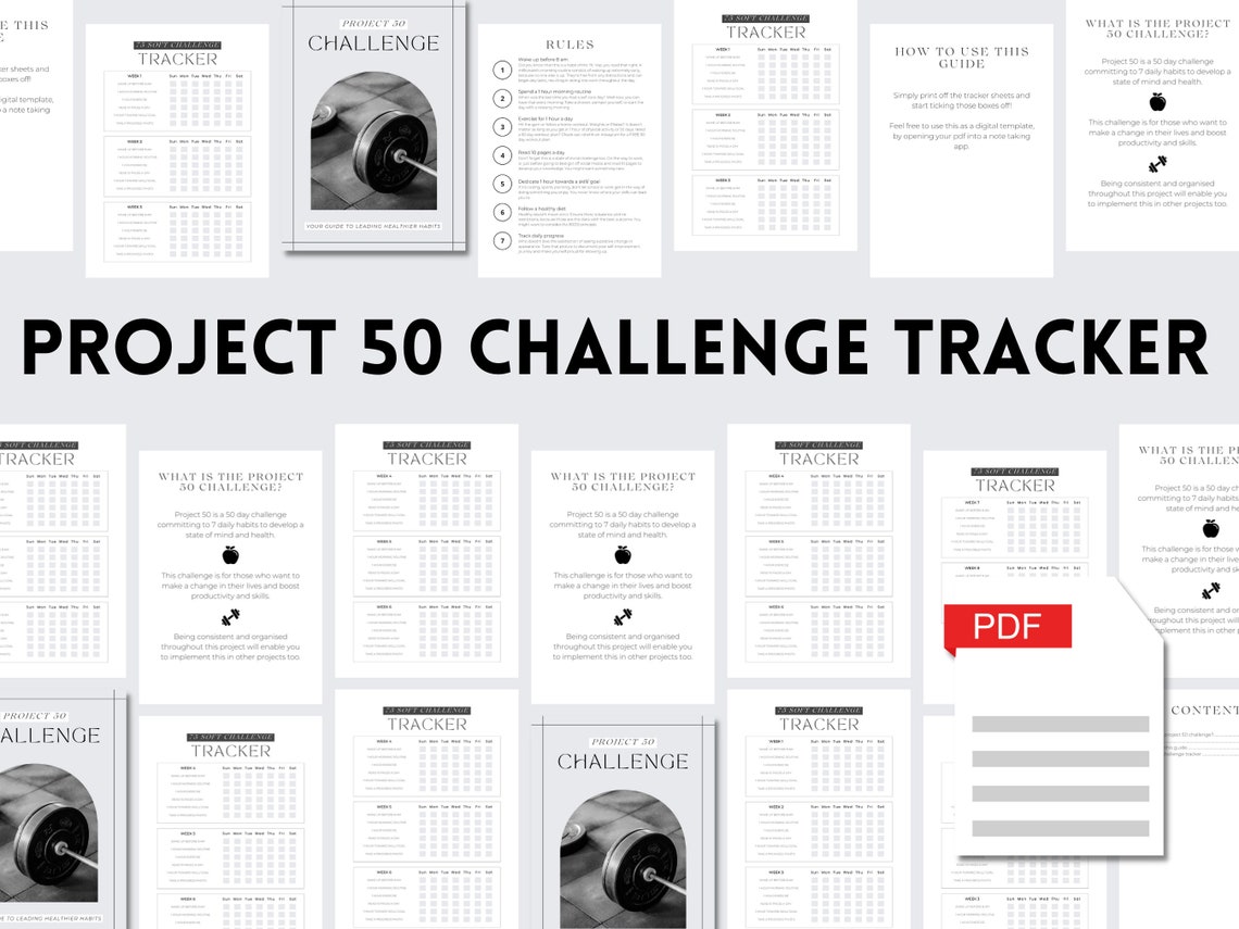 Project 50 Challenge Tracker Printable Project 50 Tracker Challenge ...