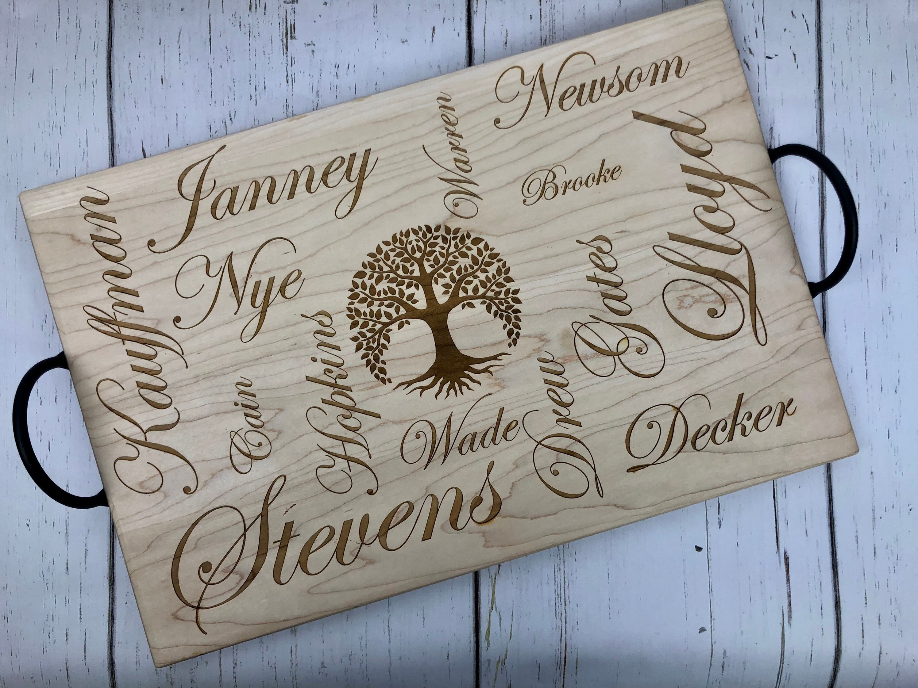 Laser-engraved Wood Serving Tray, Family Tree Cutting Board, Family ...