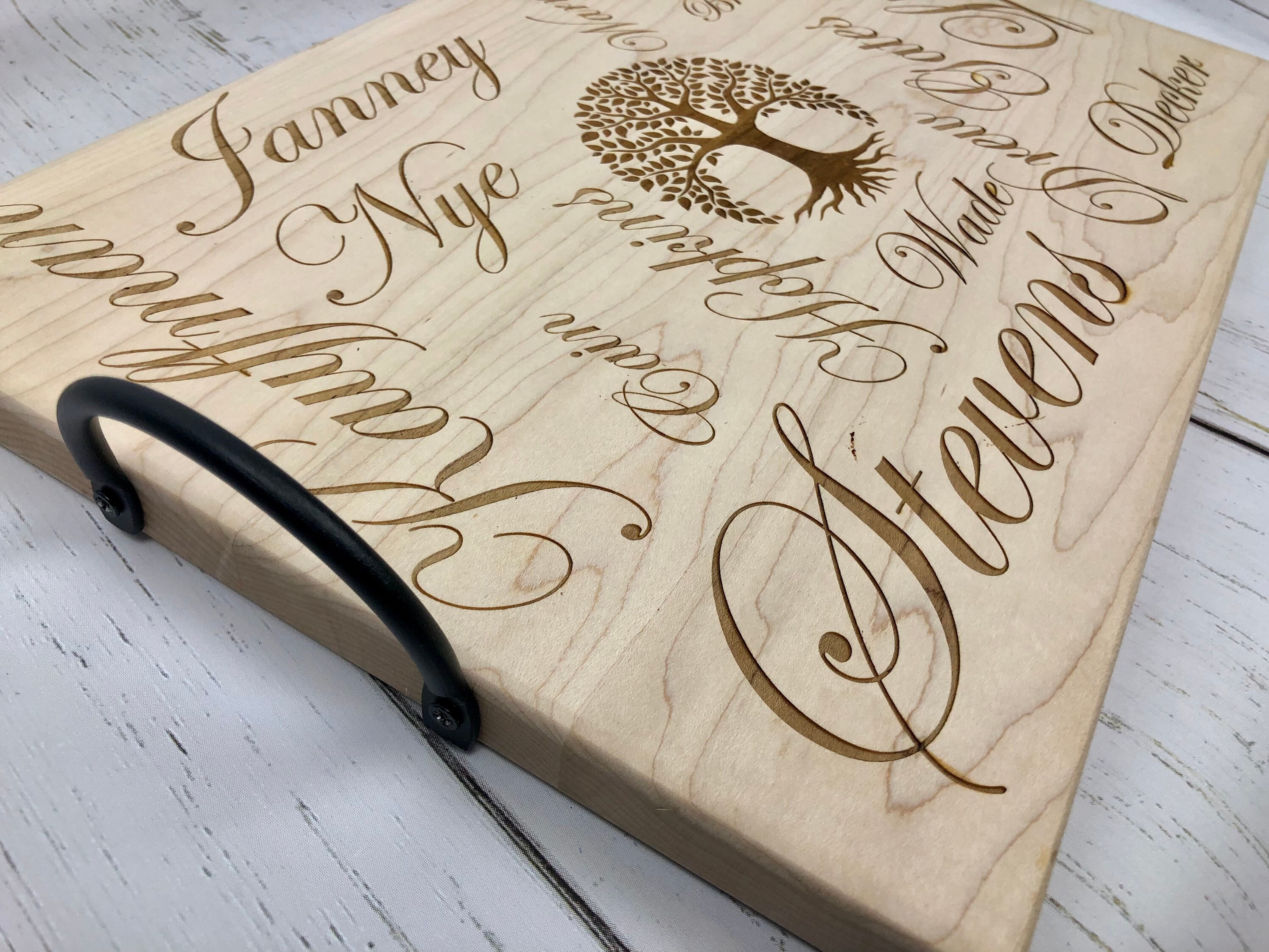 Laser-engraved Wood Serving Tray, Family Tree Cutting Board, Family ...