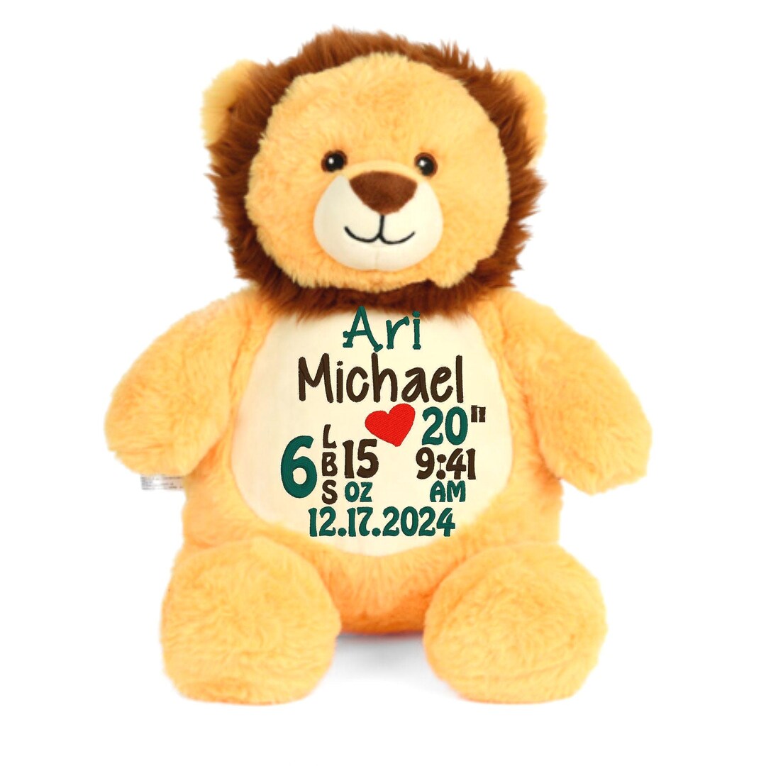 Personalized Stuffed Animal Birth Announcement Embroidered Baby Stat ...