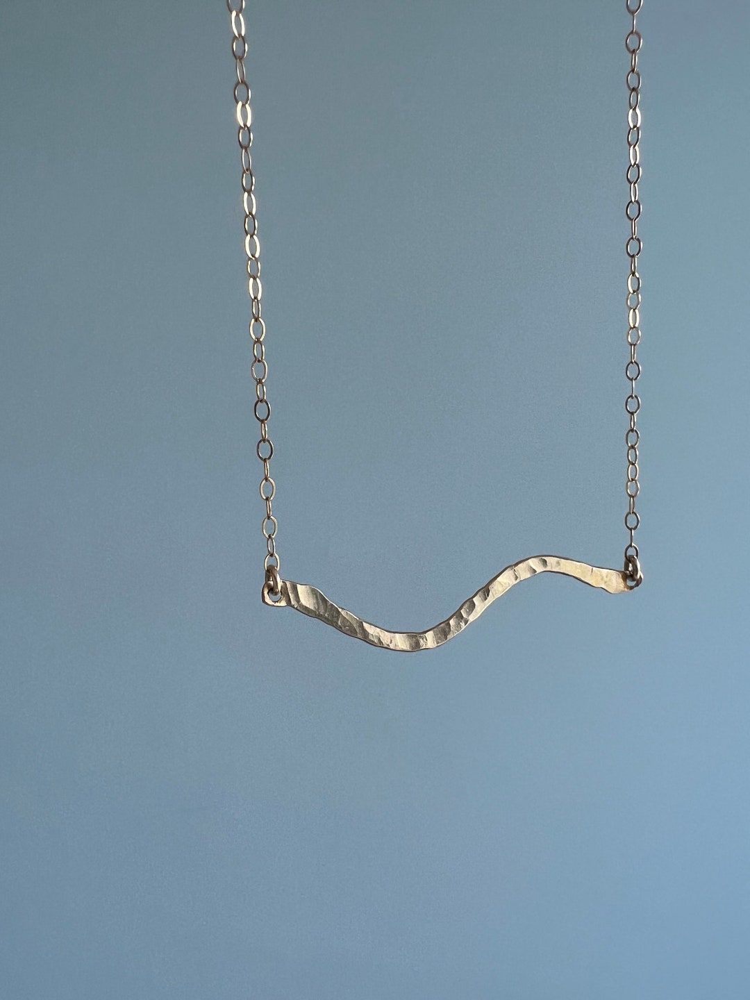 Gold Wave Necklace, 14k Gold Filled Wave Necklace, Hammered Wave ...