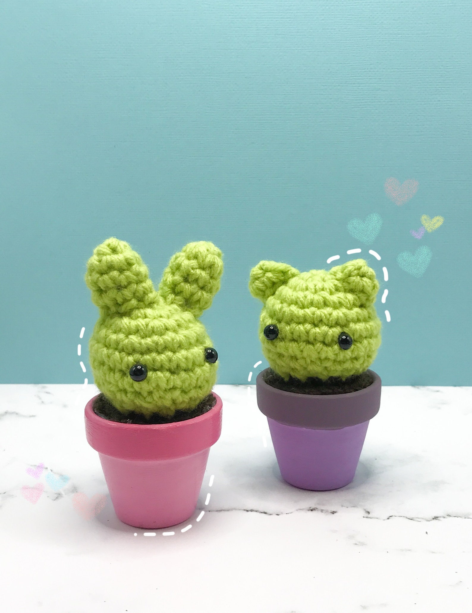 Crochet Cat and Bunny Cactus Cute Room Decro Plant Personalized ...