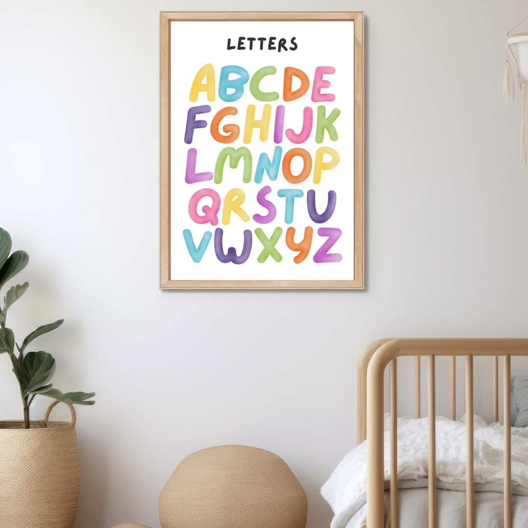Colourful Alphabet Poster for Kids Room Wall Artl Watercolour Hand ...
