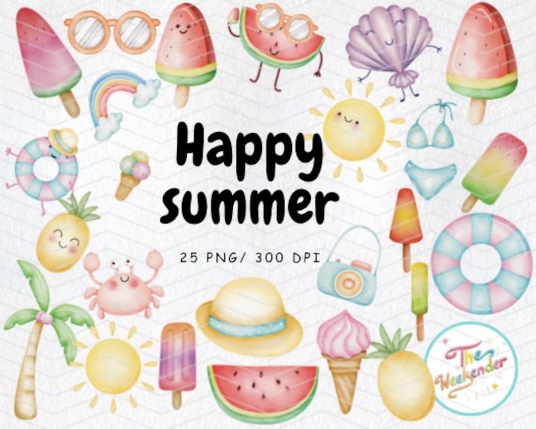 25 PNG Watercolor Summer Clipart,digital Hand Drawn,cute Summer ...