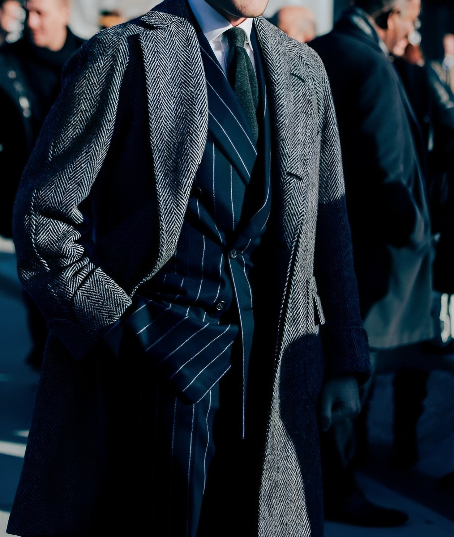 UK US Luxury Handmade Herringbone Tweed Trench Coat for Men, Winter ...