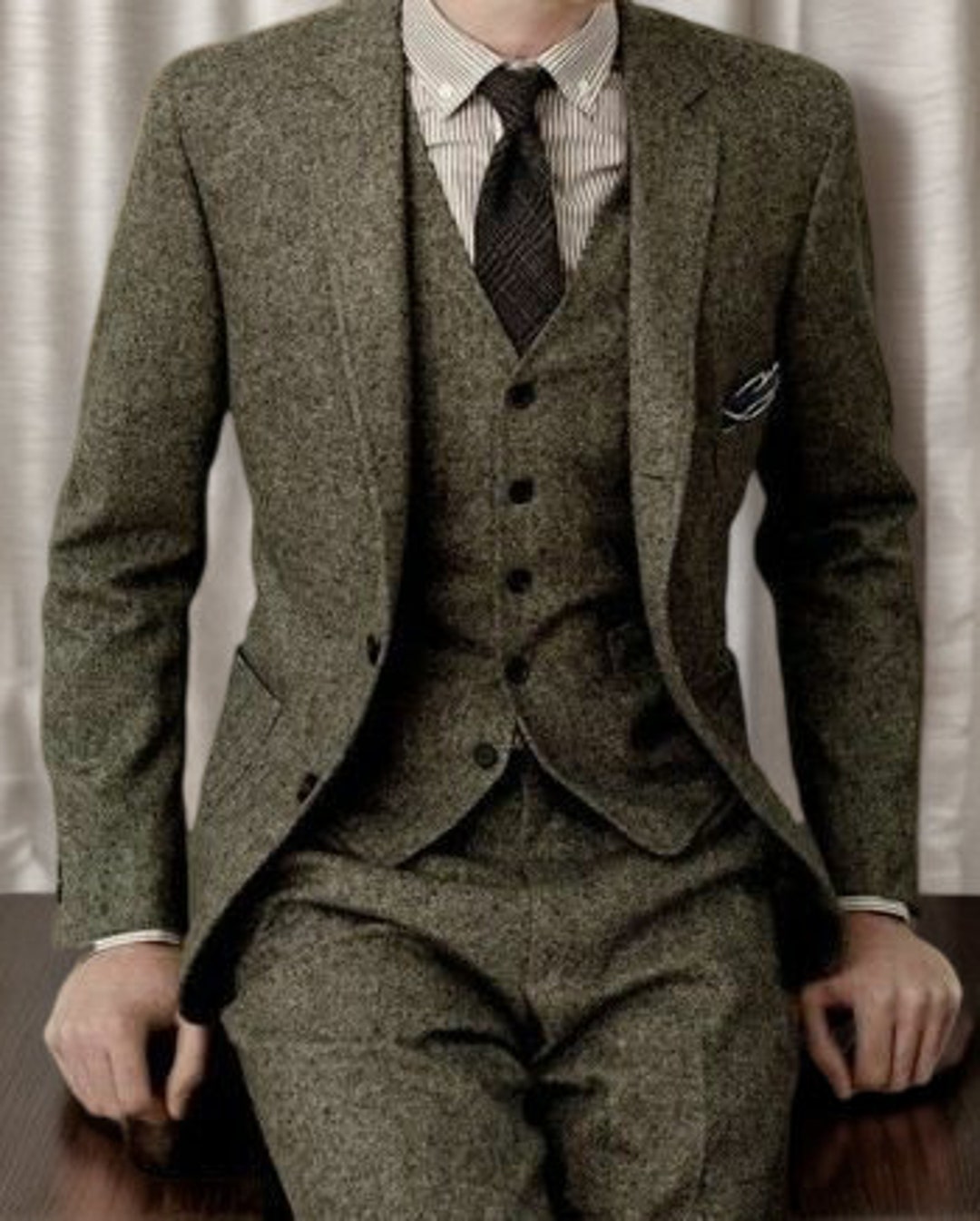 US Green Herringbone Tweed 3piece Suit for Men/winter Wedding Suit for ...