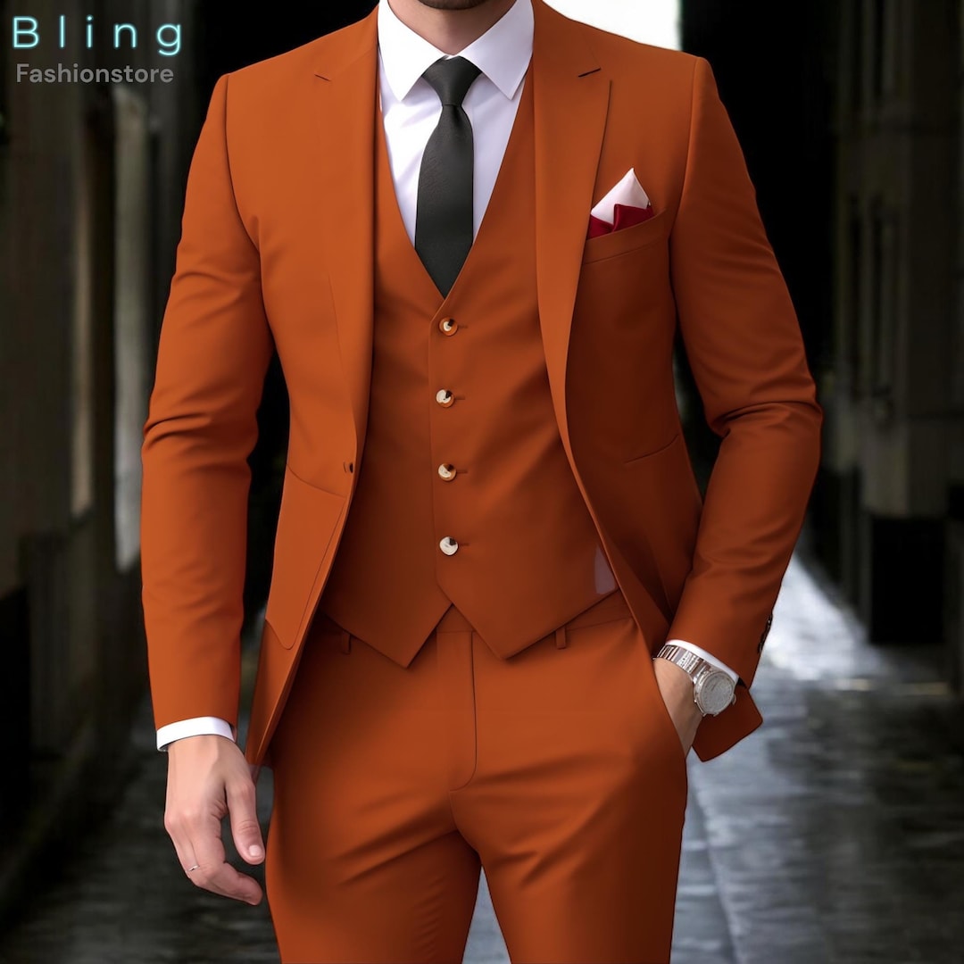Men Orange Suit - Rust Orange Suits - Me Wedding Suits - Gift for Groom - Elegant Men Suits ...
