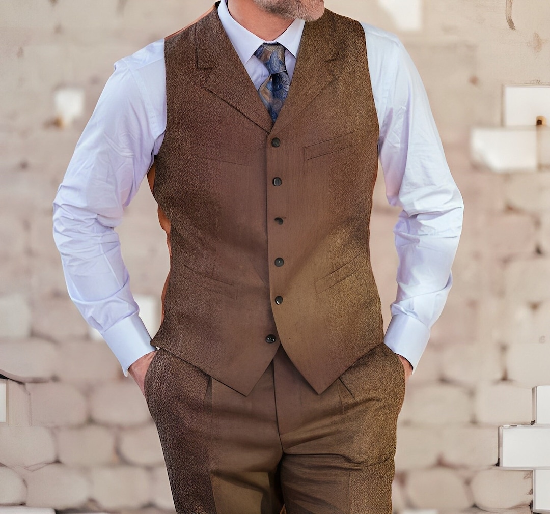 Harris Tweed Brown Herringbone Vest for Men Wedding Wear Groom ...