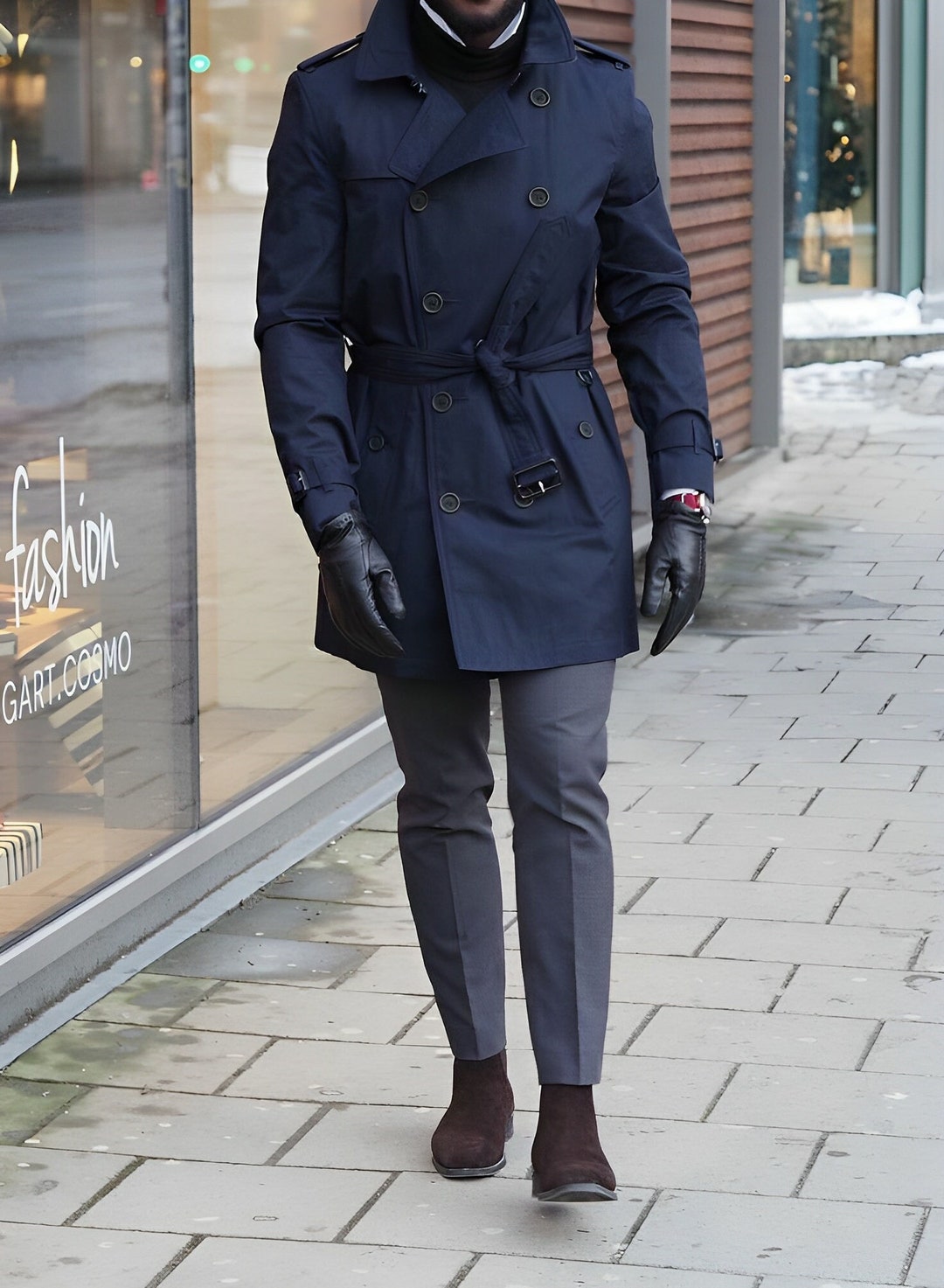 Vintage Belted Trench Coat Trench Coat Men Blue Long Coat Vintage ...