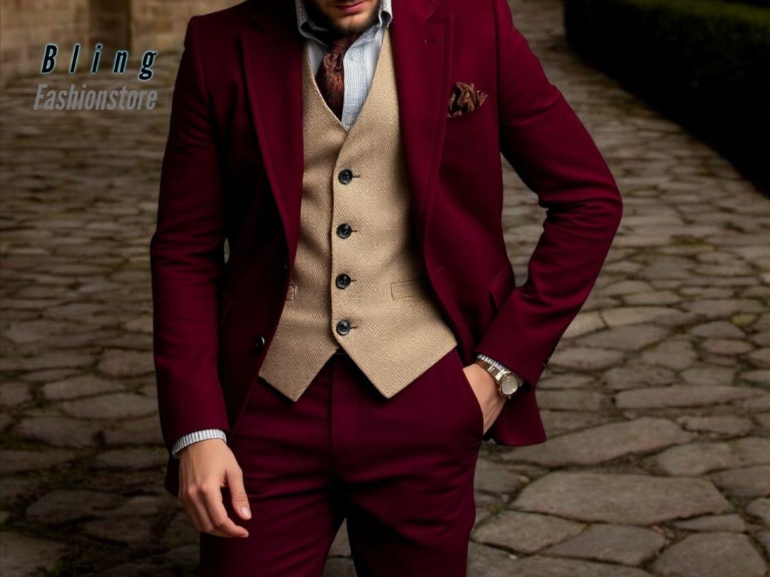 Men Maroon Suit - Maroon Wedding Suit - Men Suit - Men Formal Suit ...