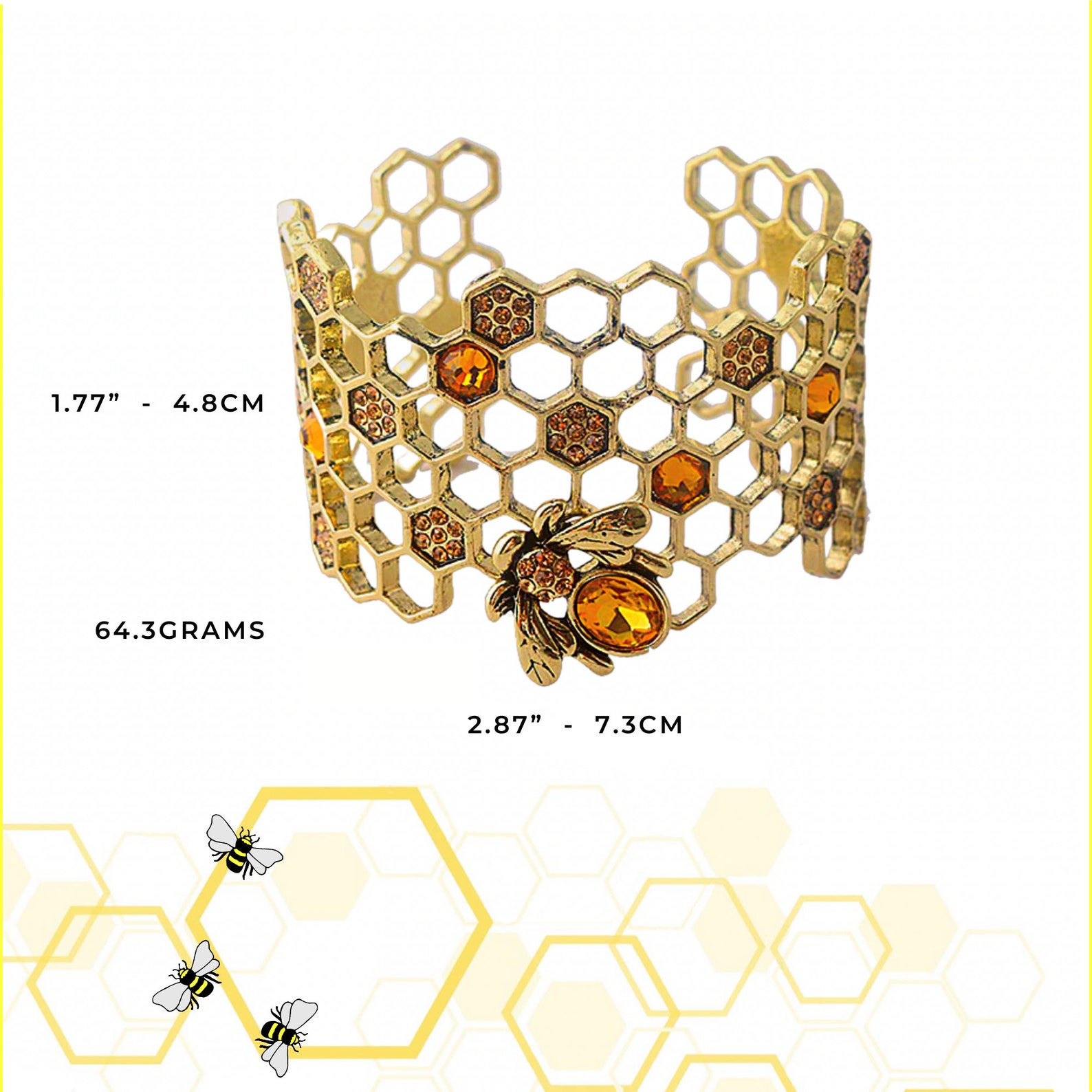 Honeycomb Bee Cuff Bracelets Crystal Bee Cuff Bracelets - Etsy