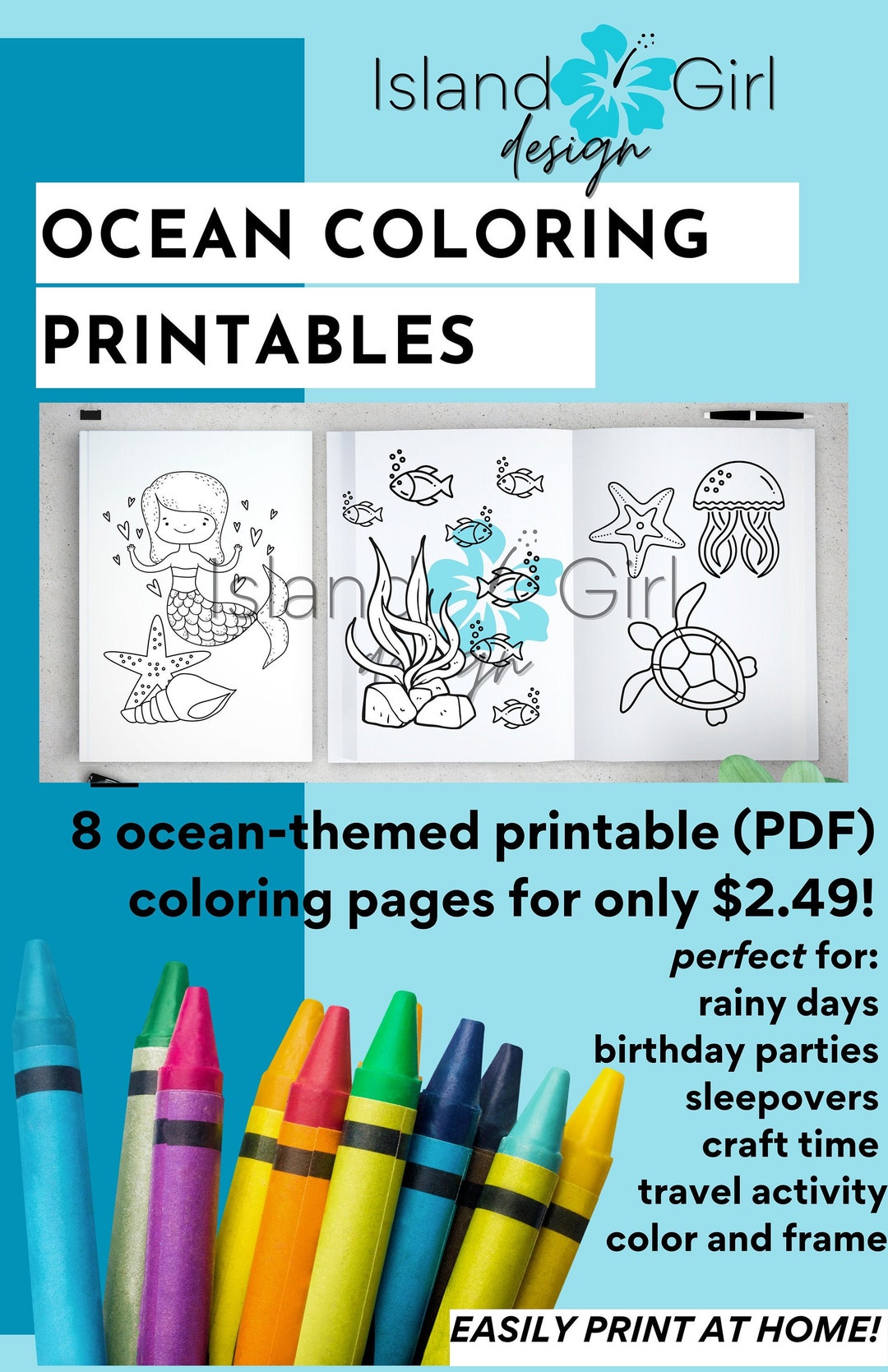 Sea Life Printable Coloring Pages. Digital Coloring Pages, Mermaid ...