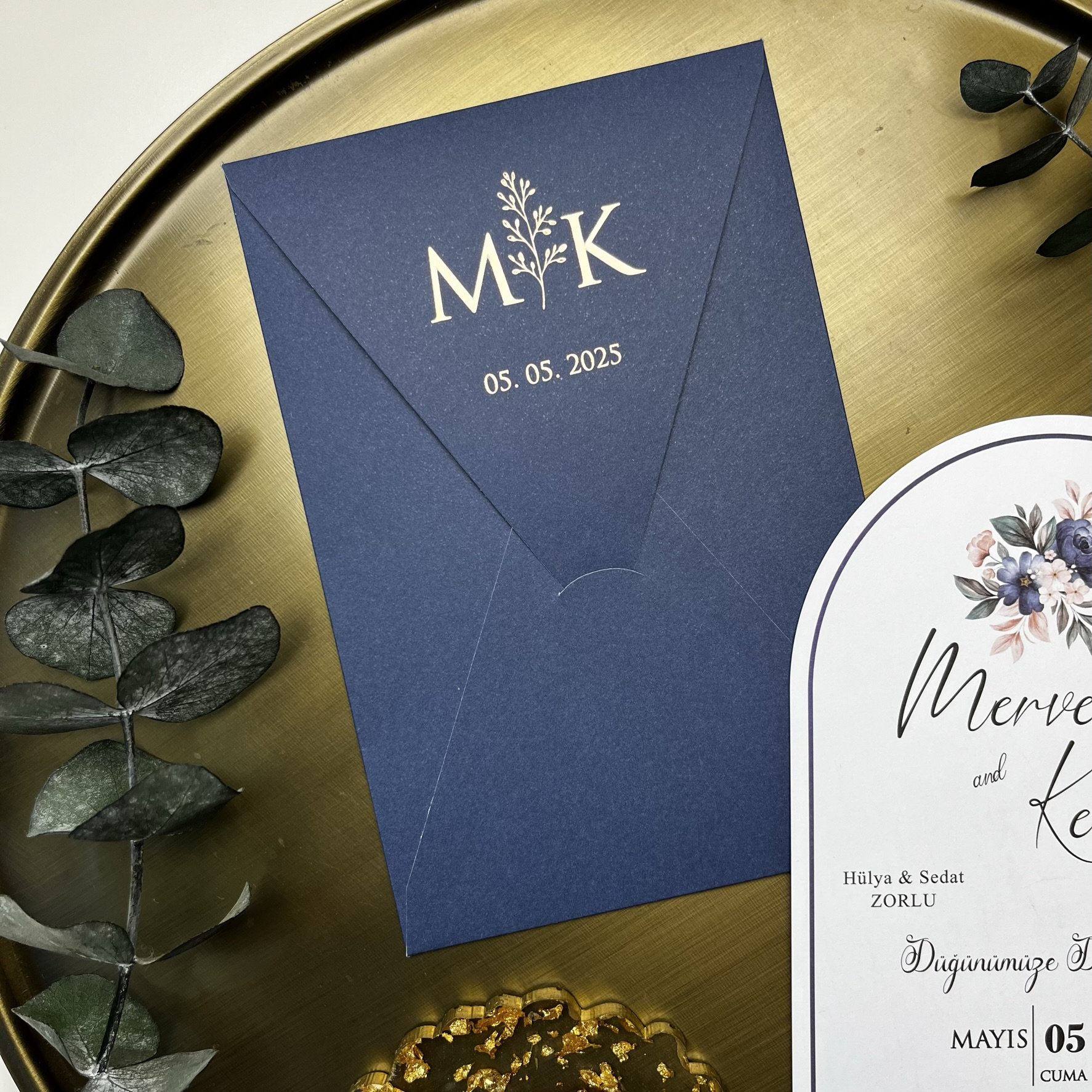 Blue Floral Wedding Invitation Cards, Luxury Invitation With Gold ...