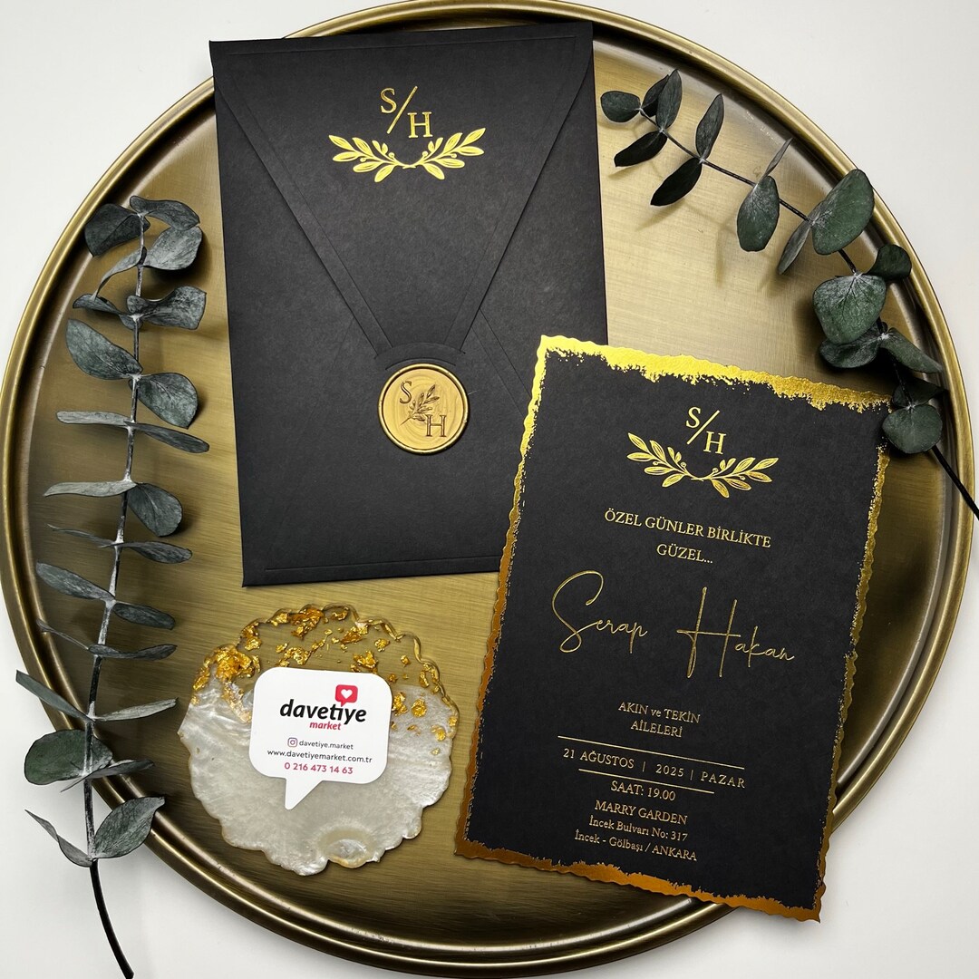 Black Special Set Invitation Card, Gilded Edges, Special Cut Edge ...