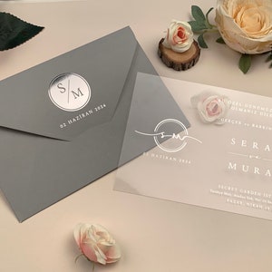 Gray Envelope Transparent Acetate Invitation Card, Acrylic Wedding ...