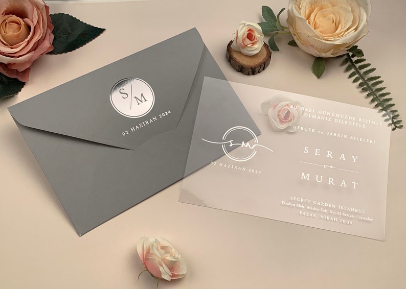 Gray Envelope Transparent Acetate Invitation Card, Acrylic Wedding ...