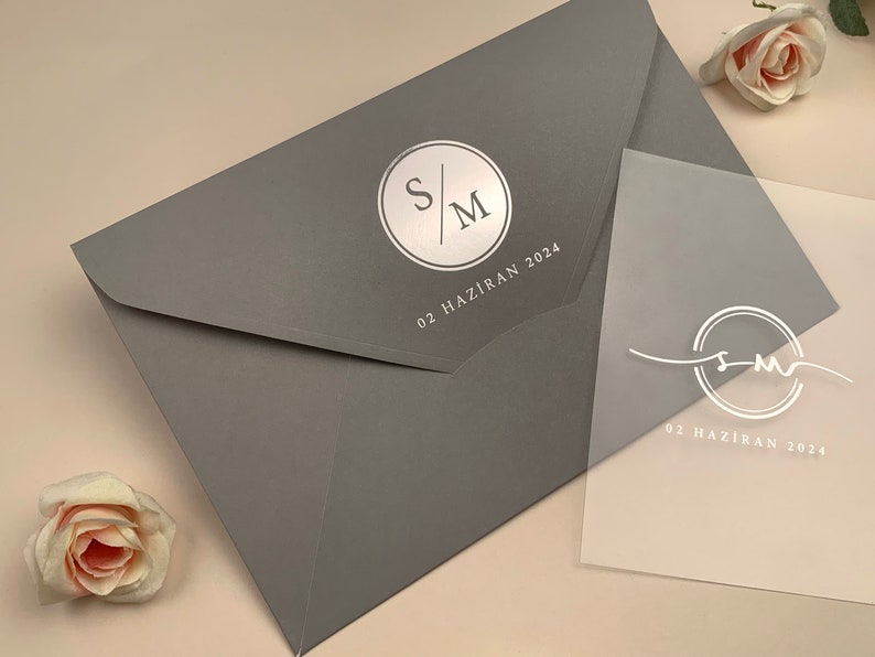 Gray Envelope Transparent Acetate Invitation Card, Acrylic Wedding ...