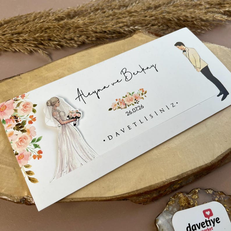 Bride and Groom Sliding Wedding Invitation Card, 3D Scrolling Bridal ...