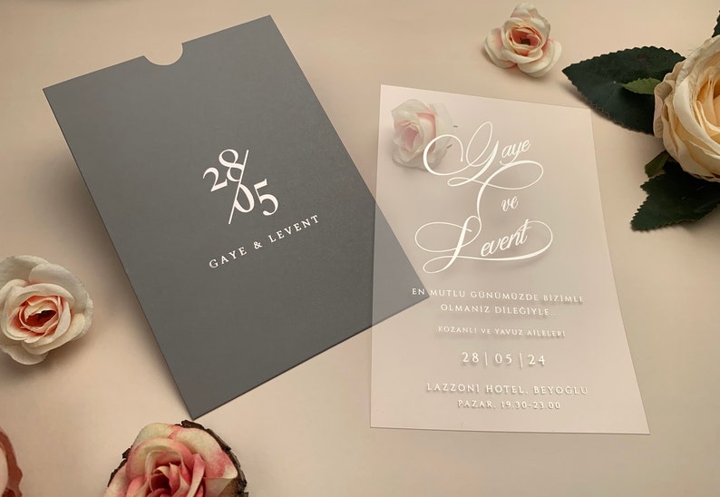 Gray Envelope Transparent Acetate Invitation Card, Acrylic Wedding ...