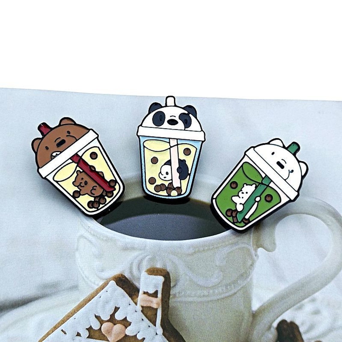 Set of 3 Boba Bear Pins Bubble Tea Animal Pins Cute Enamel - Etsy